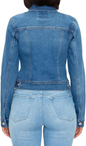 Wax Women's Basic Button Down Denim Jean Jacket, Medium Denim, Medium