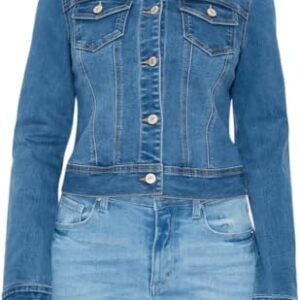 Wax Women's Basic Button Down Denim Jean Jacket, Medium Denim, Medium