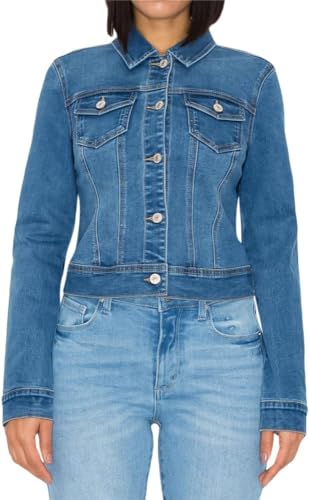 Wax Women's Basic Button Down Denim Jean Jacket, Medium Denim, Medium