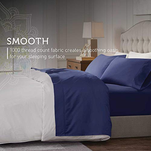 Hyde Lane Luxury 1000 Thread Count 100% Cotton Sheets for Queen Size Bed | Very Comfy Soft & Thick with Deep Pocket - Fits 16"-20" Thick Mattress | 4 PC Sateen Weave Bed Sheet Set Queen (Navy)