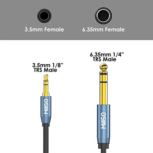 MillSO 6.35mm Male 1/4 to 3.5mm Male 1/8 TRS Stereo Audio Cable (8 ft), Headphone Adapter 1/8 to 1/4 Adapter for Guitar, Piano, Amplifiers, Home Theater Devices, or Mixing Console - 8 Feet