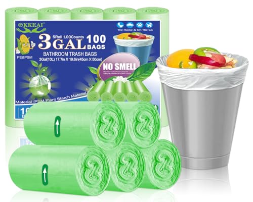 OKKEAI 3 Gallon Small Trash Bags 100 Counts Small Trash Can Liners Garbage Bags Mini 10L Wastebasket Bin Liners Bags for Bathroom Kitchen Bedroom Living Room Office,Green