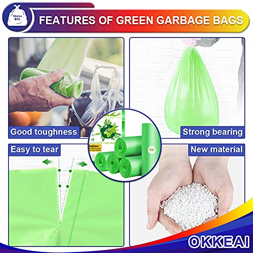 OKKEAI 3 Gallon Small Trash Bags 100 Counts Small Trash Can Liners Garbage Bags Mini 10L Wastebasket Bin Liners Bags for Bathroom Kitchen Bedroom Living Room Office,Green