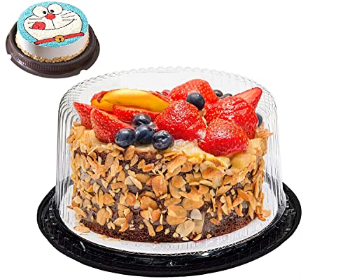 Fnoko 8 Inch Plastic Cake Container with Clear Dome Lid 7 Inch Round Cake Boards - Cake Holder with Lid is for Cake Supplies, 10 Pack of Each (8 inch)