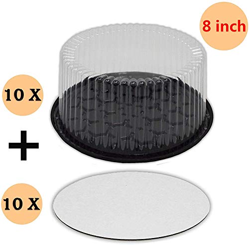 Fnoko 8 Inch Plastic Cake Container with Clear Dome Lid 7 Inch Round Cake Boards - Cake Holder with Lid is for Cake Supplies, 10 Pack of Each (8 inch)