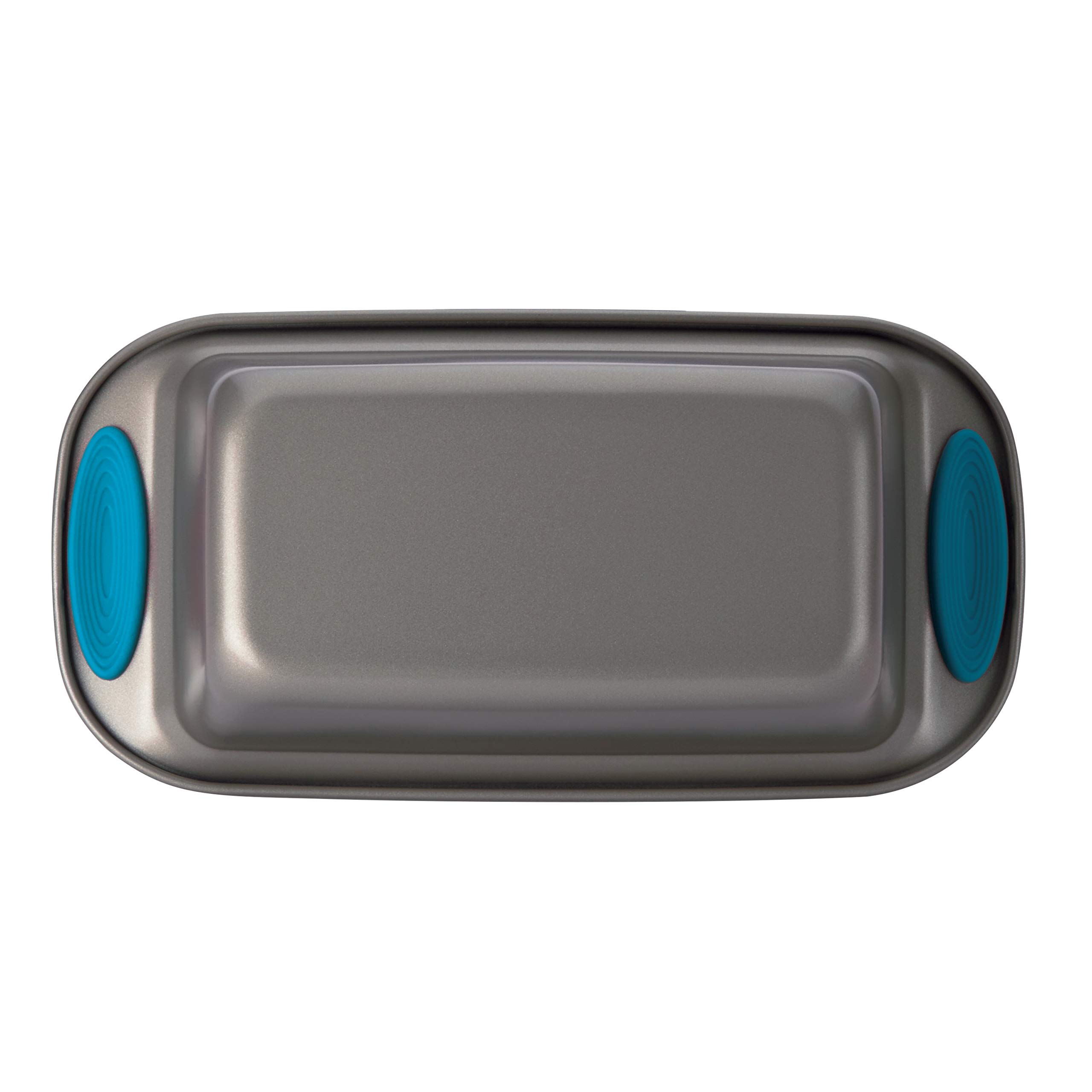 Rachael Ray Yum-o! Bakeware Oven Lovin' Nonstick Loaf Pan, 9-Inch by 5-Inch Steel Pan, Gray with Marine Blue Handles