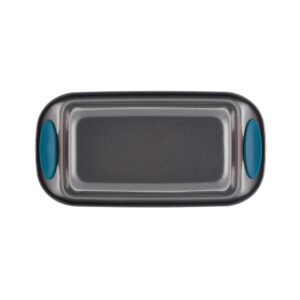 Rachael Ray Yum-o! Bakeware Oven Lovin' Nonstick Loaf Pan, 9-Inch by 5-Inch Steel Pan, Gray with Marine Blue Handles