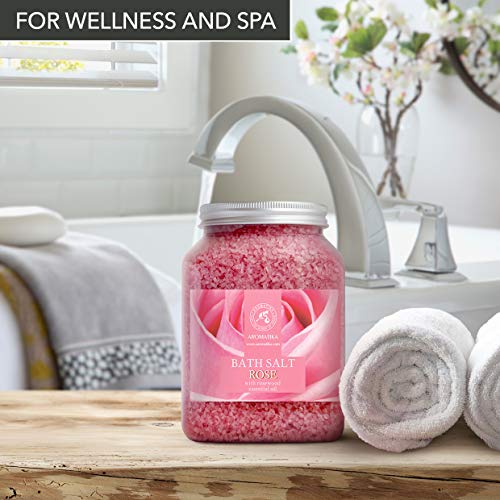 Rose Bath Salts 46 Oz - Natural Rosewood Oil & Rose Extract - Best for Relaxing - Good Sleep - Beauty - Bathing - Body Care - Wellness - Relax - Aromatherapy - Spa