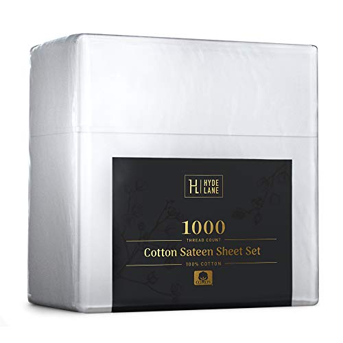 1000 Thread Count White California King Sheet Sets Deep Pocket | Fits 16"-20" Thick Mattress | Sateen Soft Cotton Grown in India, 4 PC Bed Sheets - Fitted, Flat & 2 Pillow Cases (Natural White)