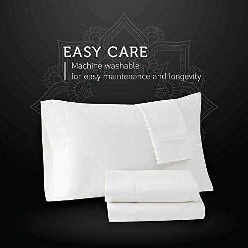 1000 Thread Count White California King Sheet Sets Deep Pocket | Fits 16"-20" Thick Mattress | Sateen Soft Cotton Grown in India, 4 PC Bed Sheets - Fitted, Flat & 2 Pillow Cases (Natural White)