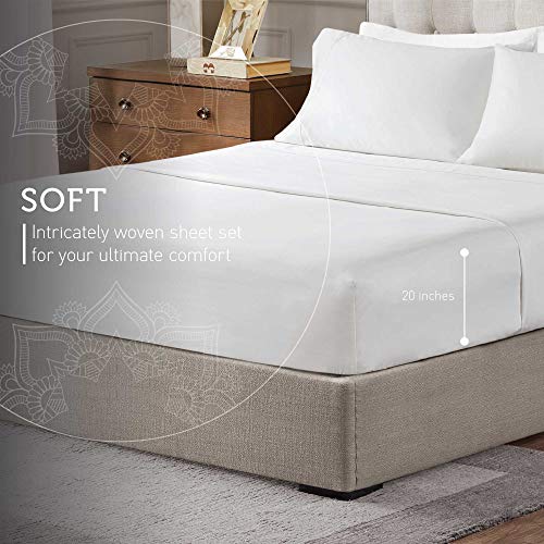 1000 Thread Count White California King Sheet Sets Deep Pocket | Fits 16"-20" Thick Mattress | Sateen Soft Cotton Grown in India, 4 PC Bed Sheets - Fitted, Flat & 2 Pillow Cases (Natural White)