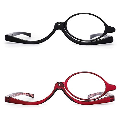 JM 2 Pairs Makeup Reading Glasses Magnifying Flip Down Cosmetic Readers for Women +4.0