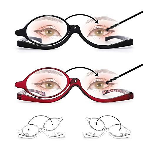 JM 2 Pairs Makeup Reading Glasses Magnifying Flip Down Cosmetic Readers for Women +4.0