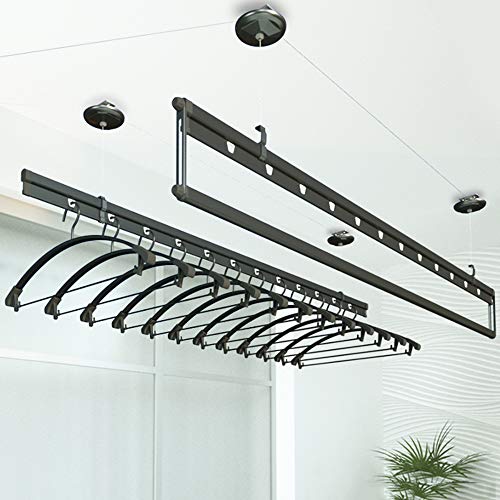 Drying Rack Wall and Ceiling 3 Pole Clothesline Smart Pulley Airer Dryer 150cm for Family Bathroom Outdoor Laundry Gold