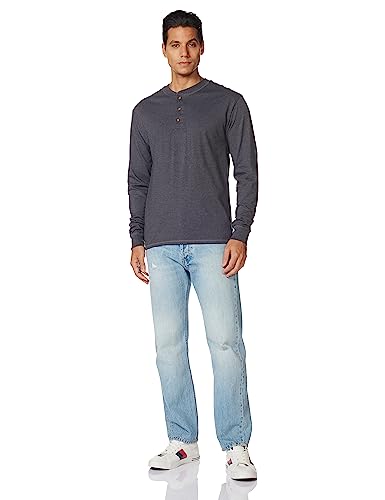 Hanes mens Beefy Long Sleeve Three-button Henley Shirt, Slate Heather, Large US