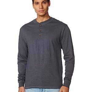 Hanes mens Beefy Long Sleeve Three-button Henley Shirt, Slate Heather, Large US