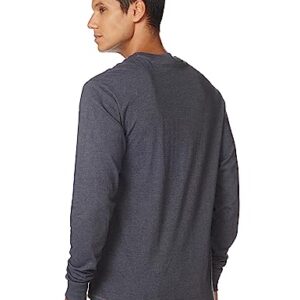 Hanes mens Beefy Long Sleeve Three-button Henley Shirt, Slate Heather, Large US