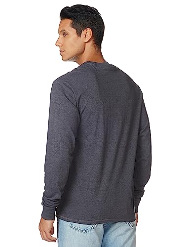 Hanes mens Beefy Long Sleeve Three-button Henley Shirt, Slate Heather, Large US