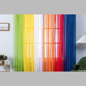 WPM 6 Piece Rainbow Sheer Window Panel Colorful Backdrop Bright Curtains Set for Playroom, Nurseries, Bedroom Lime, Orange, Red, White, Bright Yellow, Navy Drapes Kids (84" Long)