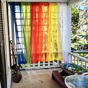 WPM 6 Piece Rainbow Sheer Window Panel Colorful Backdrop Bright Curtains Set for Playroom, Nurseries, Bedroom Lime, Orange, Red, White, Bright Yellow, Navy Drapes Kids (84" Long)