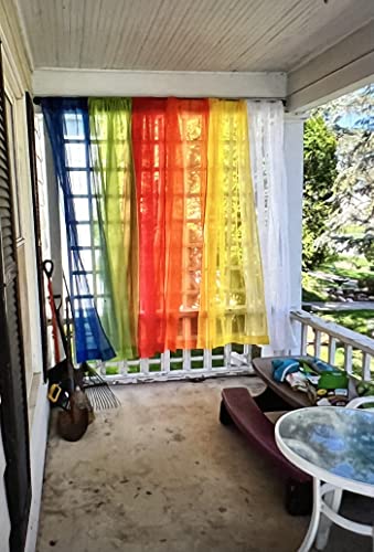 WPM 6 Piece Rainbow Sheer Window Panel Colorful Backdrop Bright Curtains Set for Playroom, Nurseries, Bedroom Lime, Orange, Red, White, Bright Yellow, Navy Drapes Kids (84" Long)