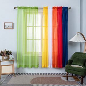 WPM 6 Piece Rainbow Sheer Window Panel Colorful Backdrop Bright Curtains Set for Playroom, Nurseries, Bedroom Lime, Orange, Red, White, Bright Yellow, Navy Drapes Kids (84" Long)