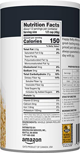 Amazon Brand - Happy Belly Quick Cook Oats, 1.12 Pound (Pack of 1)