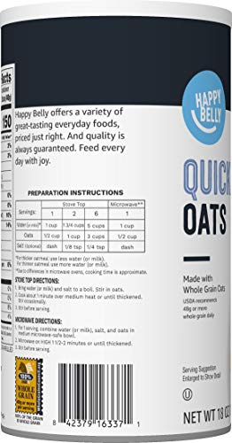 Amazon Brand - Happy Belly Quick Cook Oats, 1.12 Pound (Pack of 1)