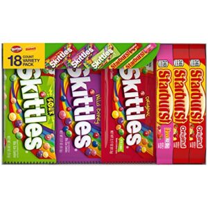 skittles & starburst variety pack full size chewy candy assortment, 37.05 oz, 18 bars