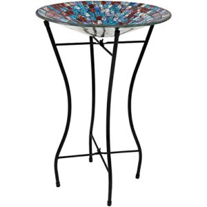 sunnydaze outdoor bird bath with stand and mosaic tile design, multi-color, garden and lawn decor, 14-inch diameter