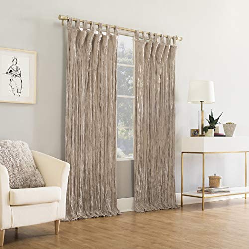 No. 918 Odelia Distressed Velvet Semi-Sheer Tab Top Curtain Panel, 50" x 95", Stone