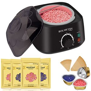 waxing kit for women men, bouvetan dual led wax machine for hair removal with 14oz hard wax beads, waxing pot for face eyebrow armpit chest legs brazilian, at home hard wax warmer kit for hair removal with 20 wax sticks