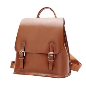 heshe women’s leather backpack casual daypack style flap backpacks for ladies (brown)