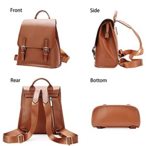 HESHE Women’s Leather Backpack Casual Daypack Style Flap Backpacks for Ladies (Brown)