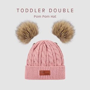 Infant Toddler Baby Knitting Woolen Hat Warm Winter Pure Color Double Pom Pom Boys Girls Beanie Cap (1-3 Years Old, A-Dark Pink)