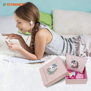 DTMNEP Unicorn Gifts Earbuds Earphones for Girls Kids Compatible with Apple Android with Unicorn Key Chain, Headphone Bag, Gift Card, Gift Box, and Back to School Supply for Kids