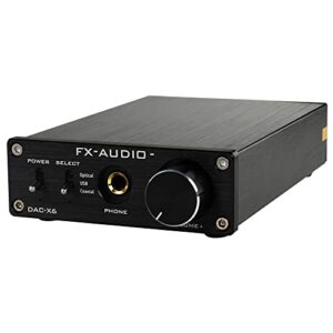 FX-Audio DAC-X6 Mini HiFi 2.0 Digital Audio Decoder DAC Input USB/Coaxial/Optical Output RCA/Headphone Amp 24Bit/96KHz DC12V (Black)