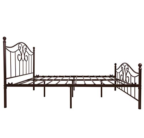 YALAXON Vintage Sturdy Metal Bed Frame with Headboard and Footboard Basic Bed Frame No Box Spring (Queen, Antique Brown)