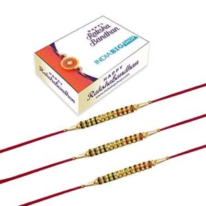 indiabigshop set of 3 rakhi for brother, rakhi with beads design rakhi bracelet multi design beads and assorted color by multi design assorted color