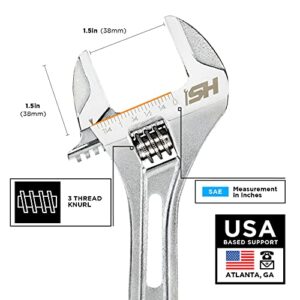 STEELHEAD 10” Wide-Mouth Adjustable Wrench w/Integrated 72-Tooth 12-Point 17mm Ratcheting End, 72-Tooth Gearing