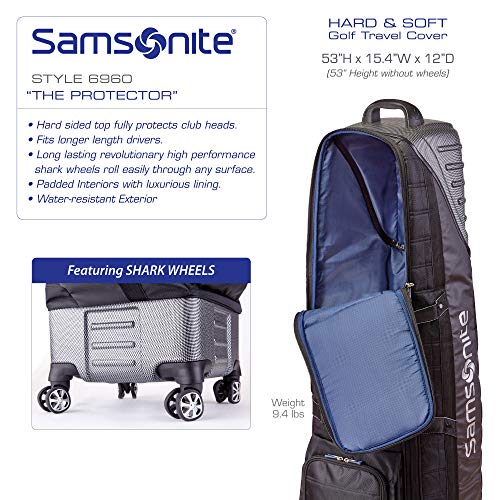 Samsonite "The Protector" Hardside And Softisde Golf Travel Bag With Shark Wheels, Waterproof Exterior, Black