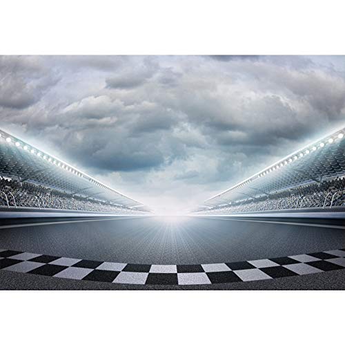 CSFOTO Polyester 6x4ft Finish Line Race Track Backdrops for Photography Car Racing Backgrounds Sports Car Backdrop for Birthday Party Bleachers Auto Motorsport Competition Champion Backdrop