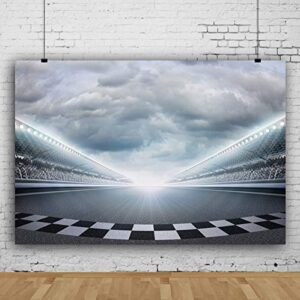 CSFOTO Polyester 6x4ft Finish Line Race Track Backdrops for Photography Car Racing Backgrounds Sports Car Backdrop for Birthday Party Bleachers Auto Motorsport Competition Champion Backdrop