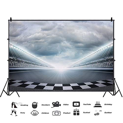 CSFOTO Polyester 6x4ft Finish Line Race Track Backdrops for Photography Car Racing Backgrounds Sports Car Backdrop for Birthday Party Bleachers Auto Motorsport Competition Champion Backdrop