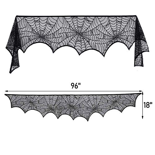 Lulu Home Halloween Fireplace Decorations, Fireplace Mantle Scarf Cover, Black Lace Spider Web for Door, Window and Fireplace Decoration, Halloween Decorations