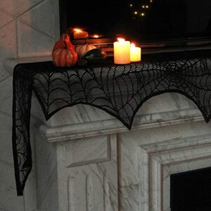 Lulu Home Halloween Fireplace Decorations, Fireplace Mantle Scarf Cover, Black Lace Spider Web for Door, Window and Fireplace Decoration, Halloween Decorations