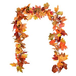 dearhouse 2 pack fall garland maple leaf, 5.9ft/piece hanging vine garland artificial autumn foliage garland thanksgiving decor for home wedding fireplace party christmas