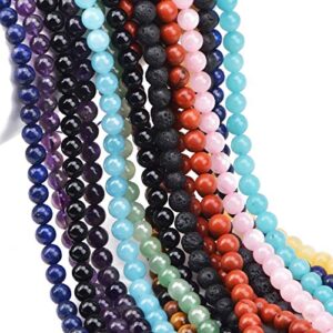 FYGEM Natural Stone Beads 200pcs Mixed 8mm Round Genuine Real Beading Loose Gemstone Hole Size 1mm DIY Charm Smooth Beads for Bracelet Necklace Earrings Jewelry Making (Stone Beads Mix 200pcs, 8MM)