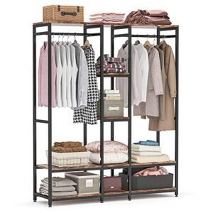 tribesigns double rod free standing closet organizer,heavy duty clothes closet storage with shelves, extra large wardrobe clothes garment rack, shelving unit capacity 500 lb, (vingtage dark walnut)