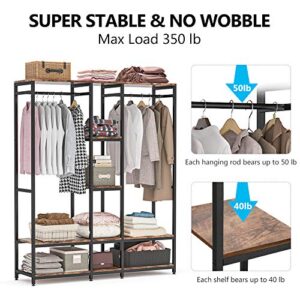 Tribesigns Double Rod Free standing Closet Organizer,Heavy Duty Clothes Closet Storage with Shelves, Extra Large Wardrobe Clothes Garment Rack, Shelving Unit Capacity 500 lb, (Vingtage Dark Walnut)